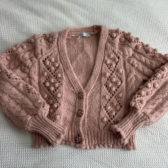 Zara | Sweaters | Zara Pink Textured Knit Cardigan | Poshmark